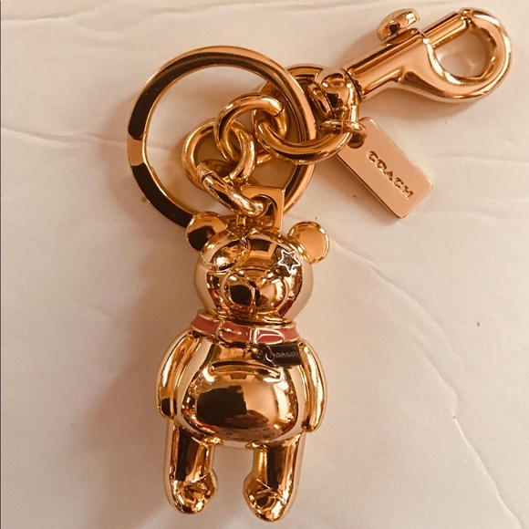Accessories | Coach Bag Charm Keychain Gold Tone Teddybear | Poshmark